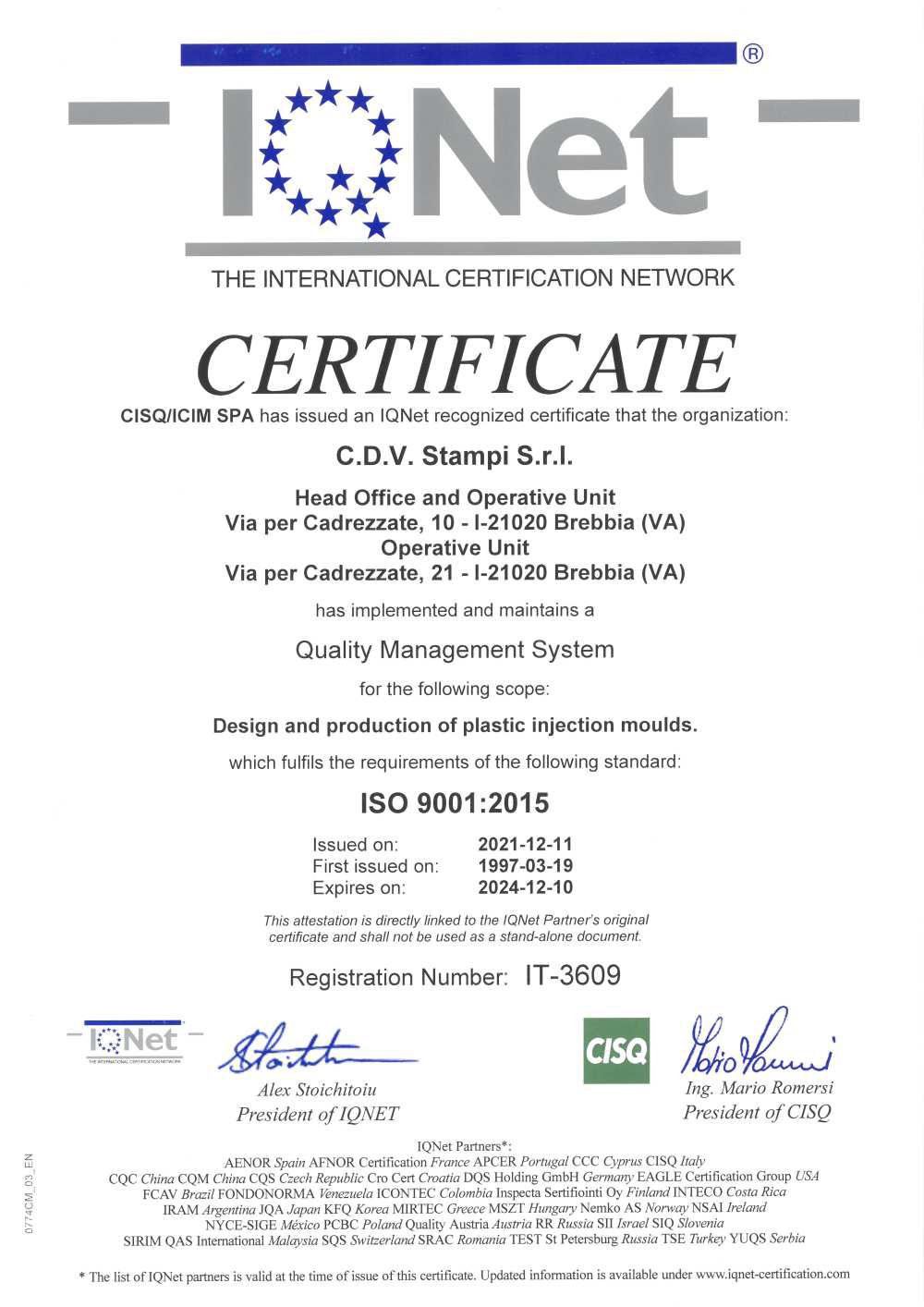 Quality Policies | CDV Stampi S.R.L.